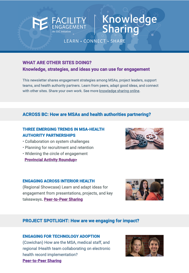 Knowledge Sharing Newsletters | Doctors of BC - Facility Engagement